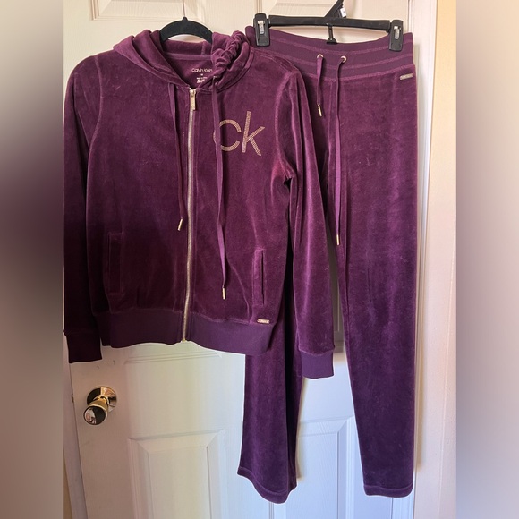 Pants & Jumpsuits | Calvin Klein Velour Set Purple Excellent Condition ...